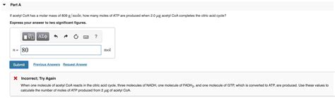 Solved Part A If Acetyl CoA Has A Molar Mass Of G Mole Chegg