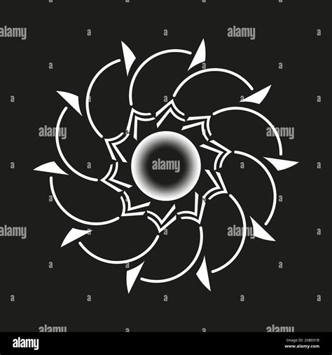 Abstract Floral Symbol Circular Geometric Shape Symmetrical Black