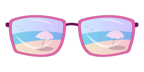 Sunglasses With Beach Reflection Premium Vector