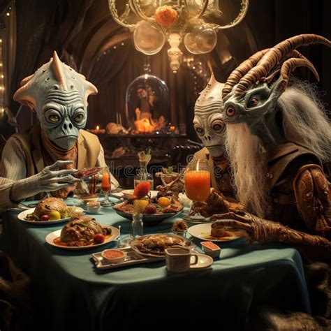A Bunch Of Aliens Sumptuous Dinner At A High Table Extraterrestrial