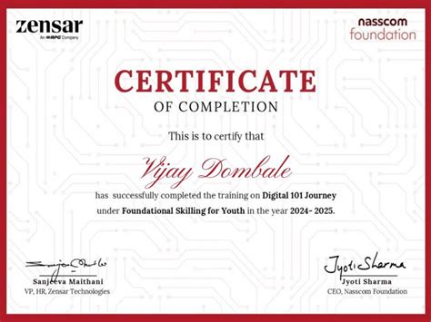 Digital 101 Journey Certificate From Nasscom Foundation Vijay Dombale