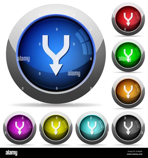 Merge Arrows Down Icons In Round Glossy Buttons With Steel Frames Stock Vector Image And Art Alamy