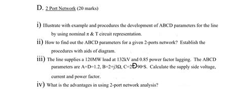 Solved D Port Network Marks Illustrate With Chegg