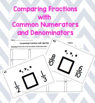 Comparing Fractions With Like Numerators Or Like Denominators Task Cards