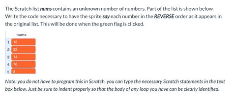 The Scratch List Nums Contains An Unknown Number Of Chegg