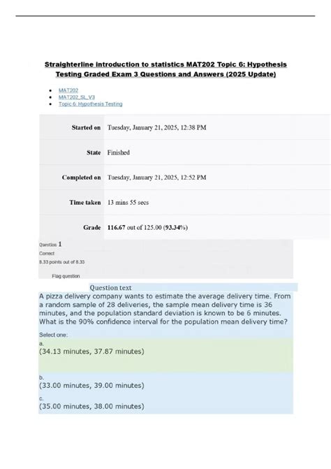 Straighterline Introduction To Statistics Mat202 Topic 6 Hypothesis Testing Graded Exam 3