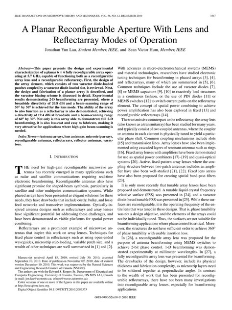 Pdf A Planar Reconfigurable Aperture With Lens And Reflectarray Modes