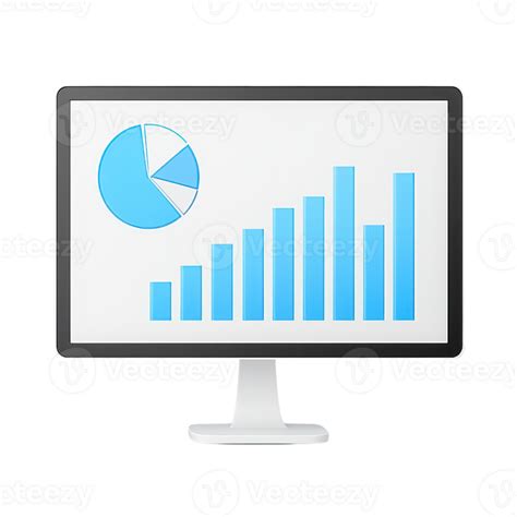 a computer monitor displaying a blue bar graph and pie chart