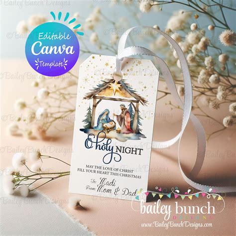 Christmas Nativity O Holy Night T Tag Printable Canva Template Idho