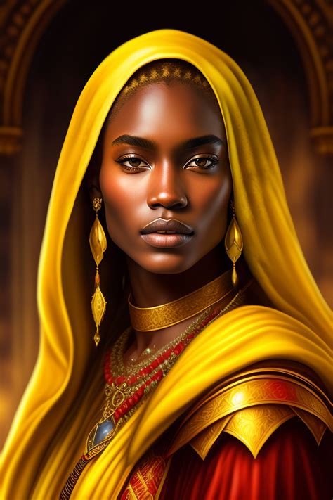 Lexica Medium Dark Skin Tone Blond Hair Dnd Portrait Yellow Cloak Red Bracers Plain Round Face
