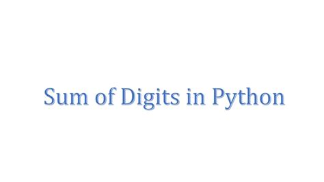Sum Of Digit In Python Tamil Youtube