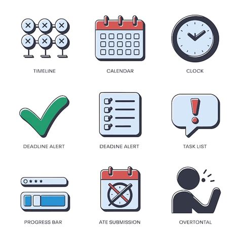 2D Vector Icons Working Correctly Dates Of Work Deliverables And
