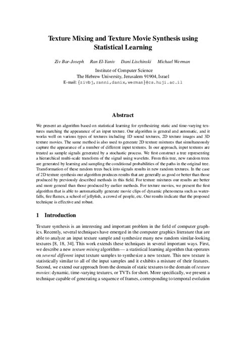 Pdf Texture Mixing And Texture Movie Synthesis Using Statistical Learning