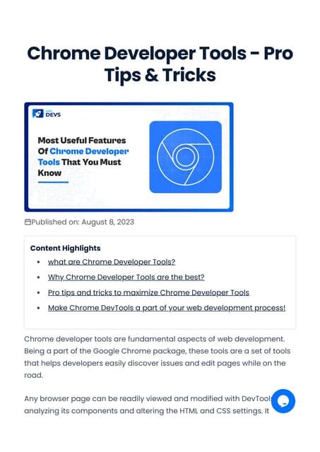 Chrome Developer Tools Pro Tips And Tricks Pdf