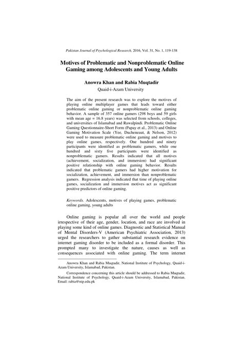 Pdf Motives Of Problematic And Nonproblematic Online Gaming Among