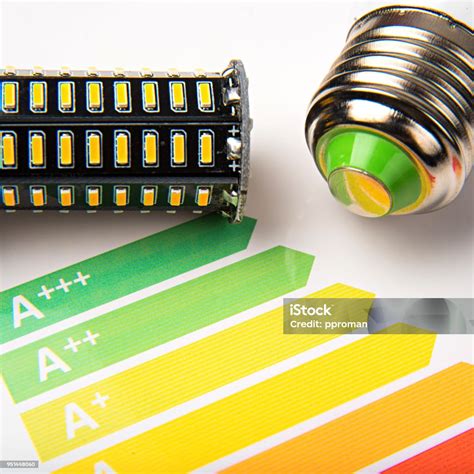 에너지 등급 차트와 Led 램프 에너지 효율성 개념 Led 조명에 대한 스톡 사진 및 기타 이미지 Led 조명 개선 경제