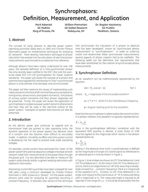 pdf synchrophasors definition measurement and application
