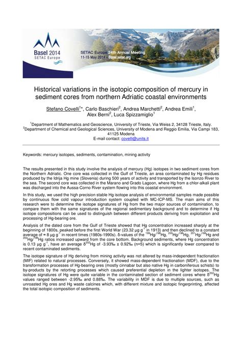 Pdf Historical Variations In The Isotopic Composition Of Mercury In Sediment Cores From