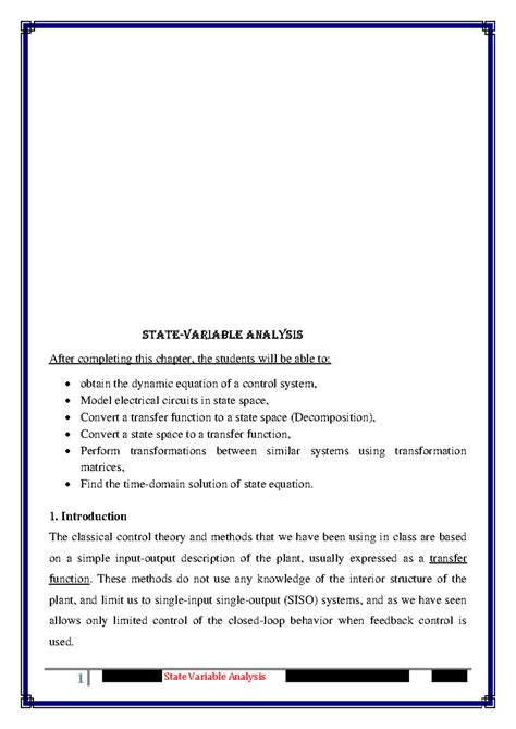 Unit2 Control Notes State Variable Analysis And Dynamic Equations