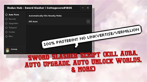 Roblox Sword Slasher Script Redux Hub Pastebin Kill Aura