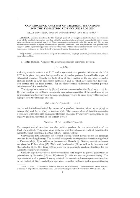 Pdf Convergence Analysis Of Gradient Iterations For The Symmetric