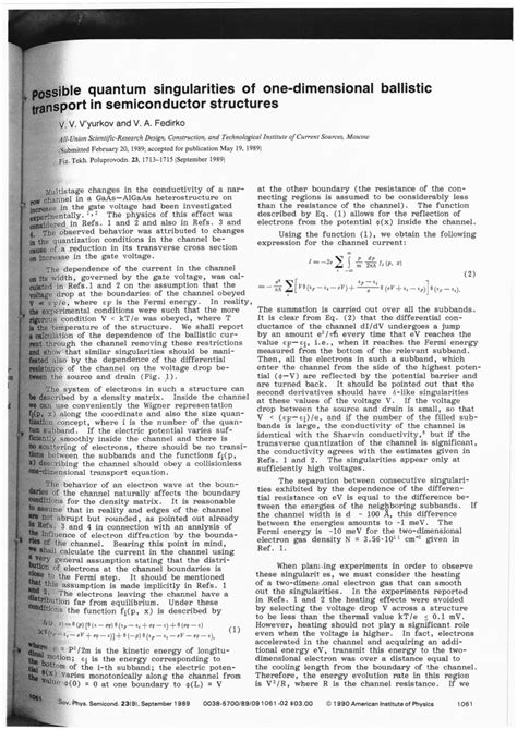 Pdf Possible Quantum Singularities Of One Dimentional Ballistic