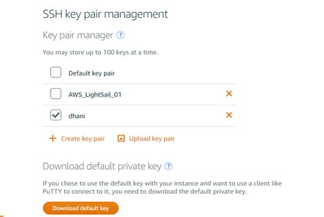 Key Pair Amazon Lightsail Manjaro Dot Site