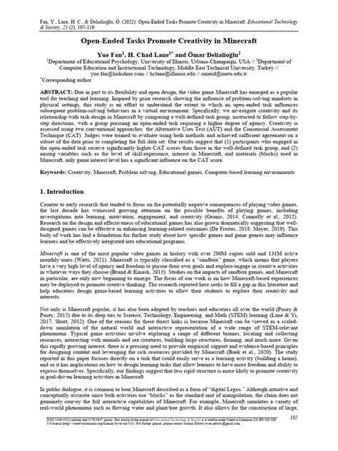 Open Ended Tasks Promote Creativity In Minecraft Pdf