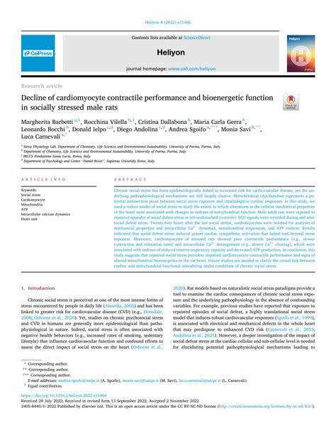 Pdf Decline Of Cardiomyocyte Contractile Performance And Bioenergetic Function In Socially