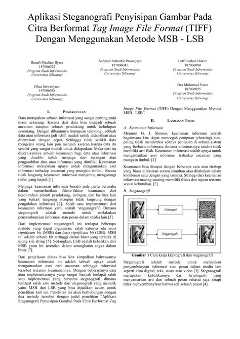 Pdf Aplikasi Steganografi Penyisipan Gambar Pada Citra Berformat Tag Image File Format Tiff