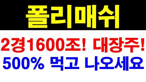 폴리매쉬 코인 2경 1600조 시장 대장주 500만 먹고 나오세요 Youtube