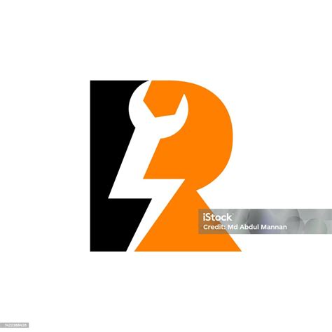 초기 편지 R 수리 렌치 및 볼트 전원 로고 디자인 수리 전기 사인 벡터 템플릿 개념에 대한 스톡 벡터 아트 및 기타 이미지