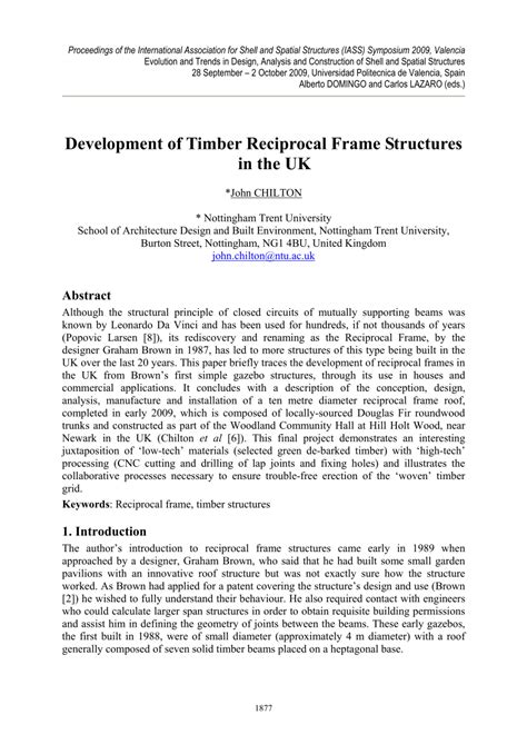 Pdf Development Of Timber Reciprocal Frame Structures In The Uk