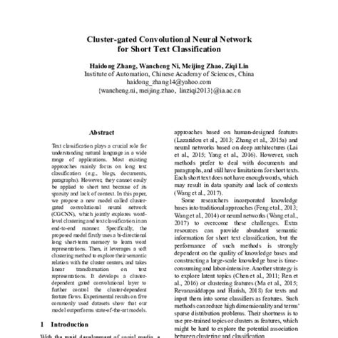Cluster Gated Convolutional Neural Network For Short Text Classification Acl Anthology