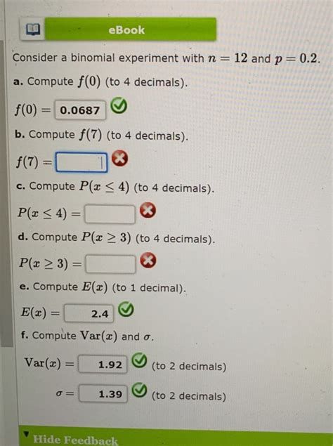 Solved EBook Consider A Binomial Experiment With N And P Chegg Com