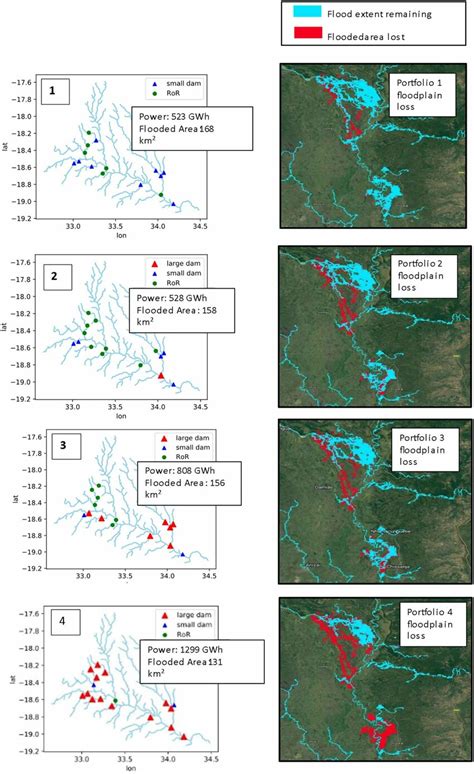 mapping floodplain losses for specific dam portfolios panels 1 4