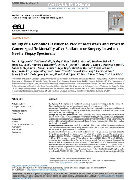 Pdf Ability Of A Genomic Classifier To Predict Metastasis And Prostate Cancer Specific