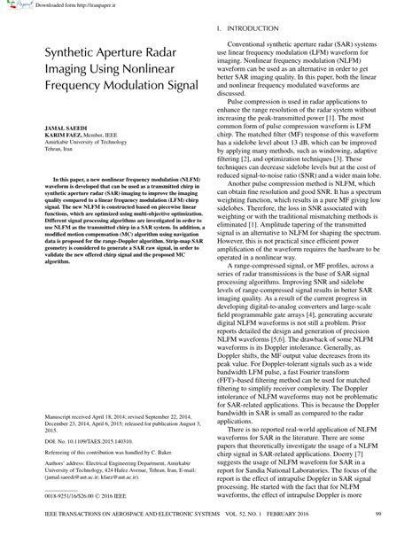 Pdf Synthetic Aperture Radar Imaging Using Nonlinear Frequency