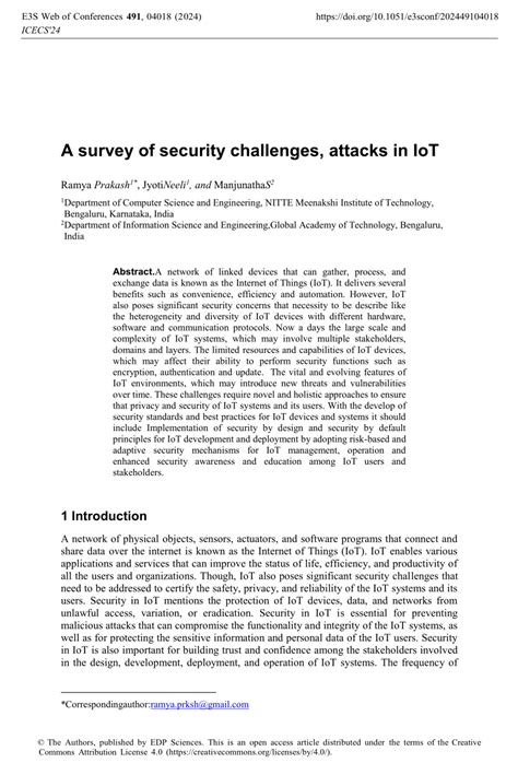 Pdf A Survey Of Security Challenges Attacks In Iot