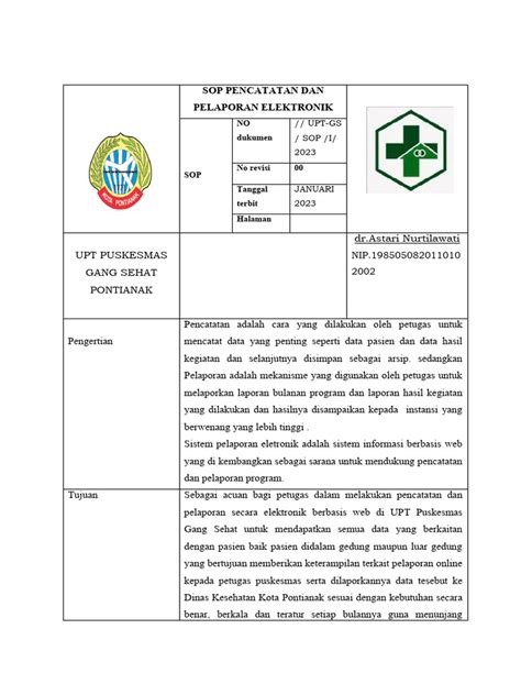 Sop Pencatatan Dan Pelaporan Elektronik Pdf Bisnis