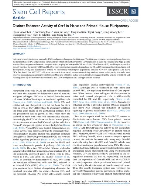 Pdf Distinct Enhancer Activity Of Oct4 In Naive And Primed Mouse