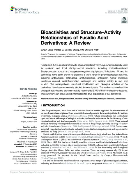Pdf Bioactivities And Structureactivity Relationships Of Fusidic