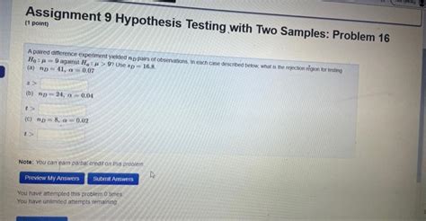 Solved Assignment Hypothesis Testing With Two Samples Chegg