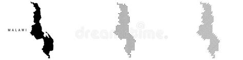 Malawi Silhouette Map And Two Patterns Of Dots And Slanted Lines Flat Vector Illustration