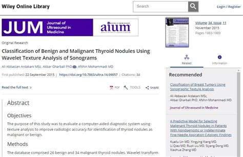 classification of benign and malignant thyroid nodules using wavelet