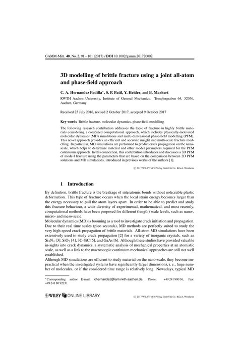 Pdf 3d Modelling Of Brittle Fracture Using A Joint All Atom And Phase