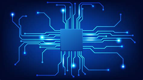 Hi Tech Digital Circuit Board Ai Pad And Electrical Lines Connected On Blue Lighting Background