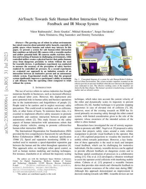 Airtouch Towards Safe Human Robot Interaction Using Air Pressure Feedback And Ir Mocap System