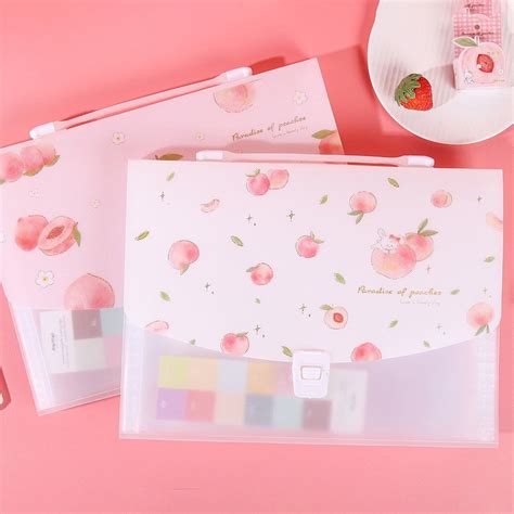 Cute Pink Peach File Folder Pocket Folder Decorative Document Keeper For A Files Portable