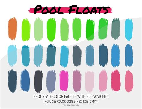 Procreate Color Palette Pool Floats Instant Download Digital File Color Swatches Color Codes Hex